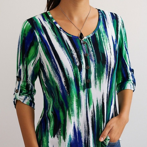 Christopher & Banks | Tops | Christopher Banks Green Blue Abstract ...